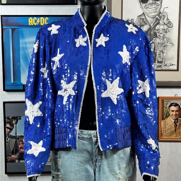 Lew Magram | Jackets & Coats | Vintage Lew Magram Blue Sequin Star ...